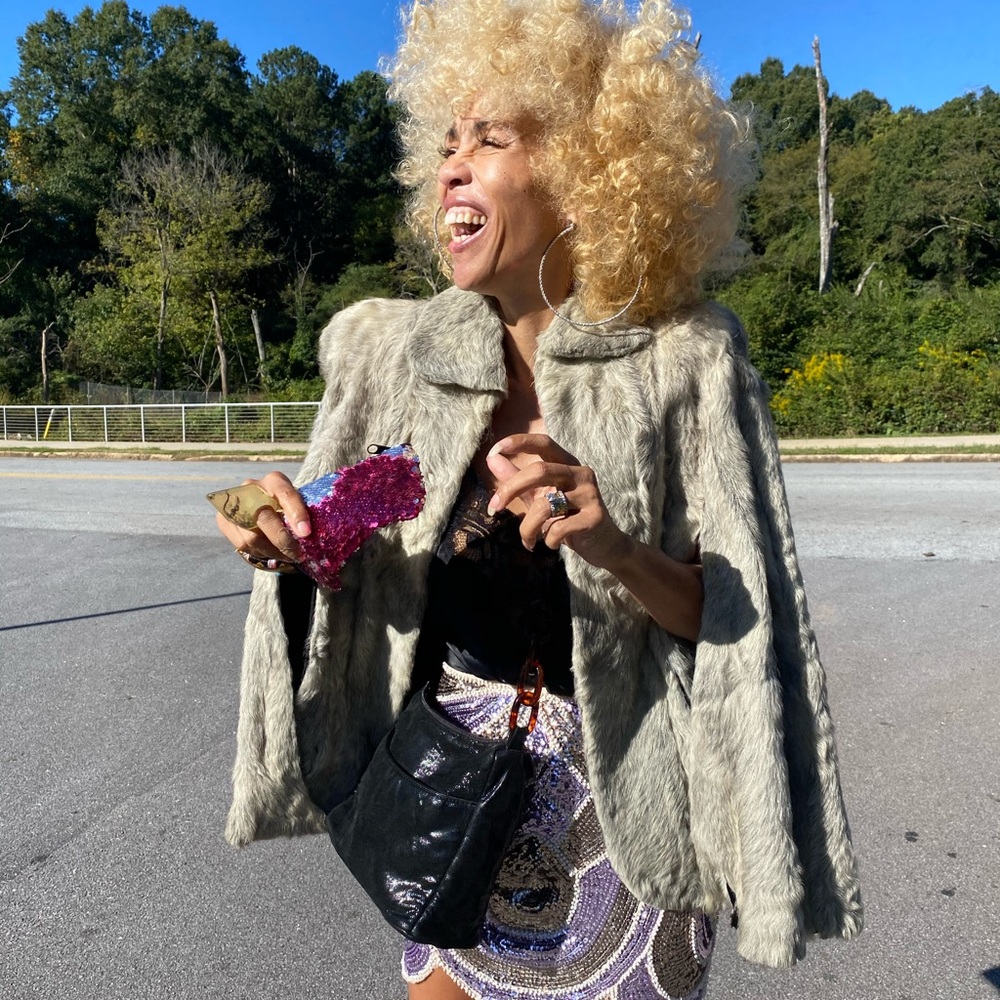 Vtg Cownie Fur Cape Jacket Coat Gray 50s Runway Os - Gem